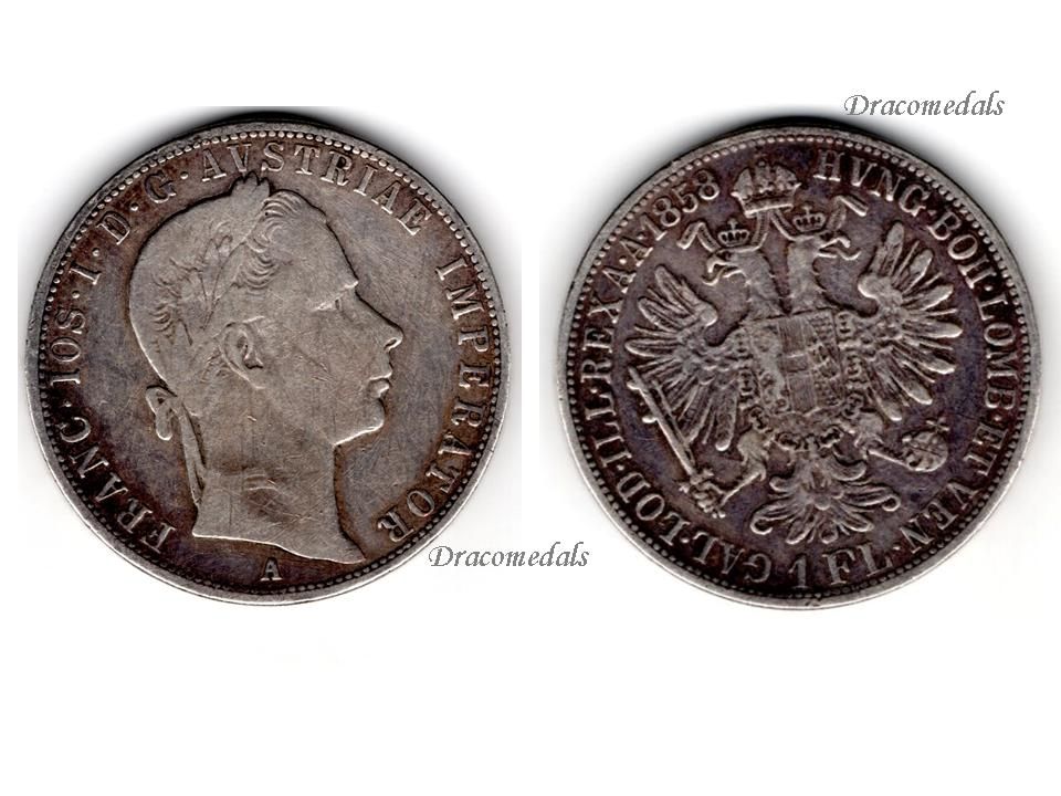 Austria Silver 1 Gulden Coin 1858A Florin – Kaiser Franz Joseph ...