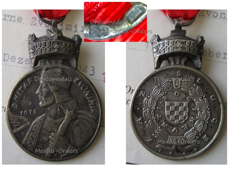 Croatia WWII Order Crown King Zvonimir Silver Medal Diploma pmo05121 ...