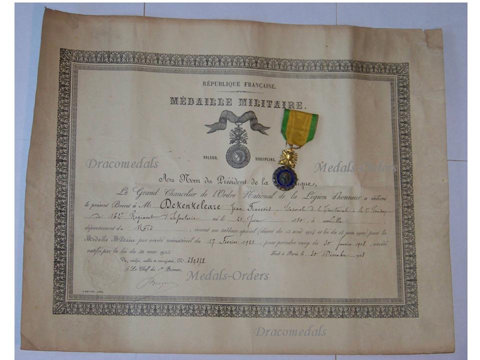 France WWI Valor Discipline 1870 Military Medal Diploma NCO 162nd ...