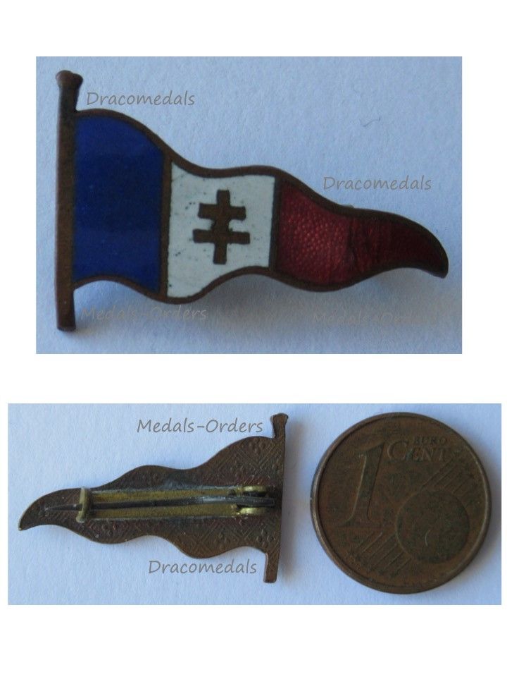 France WWII Badge Flag Free French Cross Lorraine Resistance Ensign ...