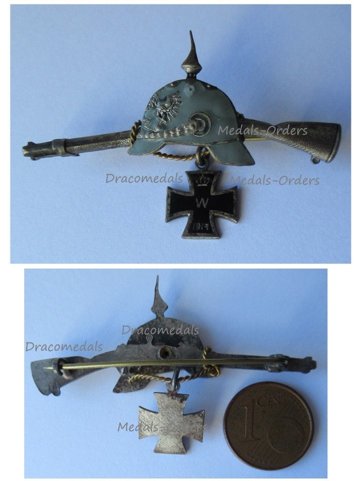 Germany Prussia WWI Cap Badge Pickelhaube Rifle Mauser Iron Cross 1914 ...