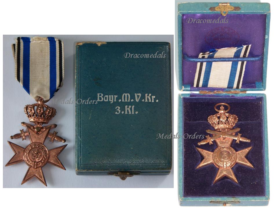 Germany WWI Bavaria Cross Military Merit 3rd Class Swords Crown Weiss ...