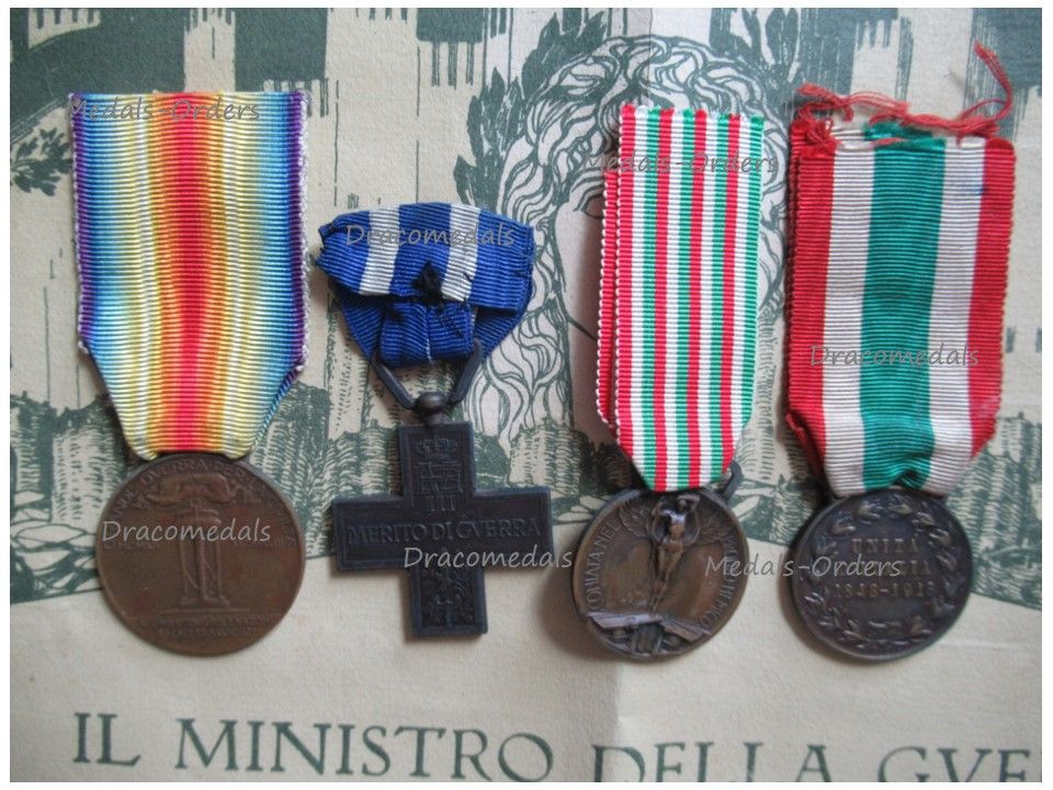 Italy WWI 4 Medal set Diploma Lieutenant Victory Interallied Italian ...